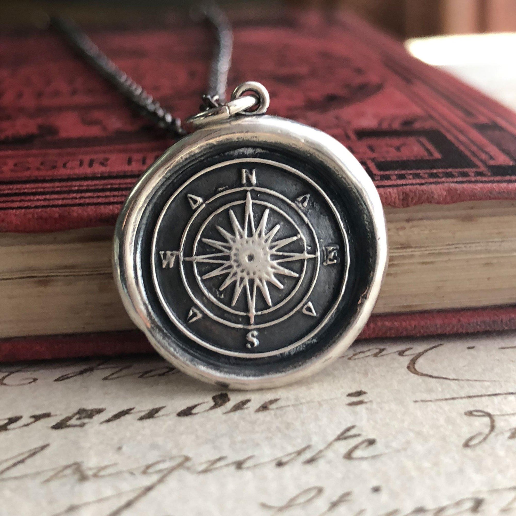 Compass Wax Seal Necklace Pendant - Shannon Westmeyer Jewelry